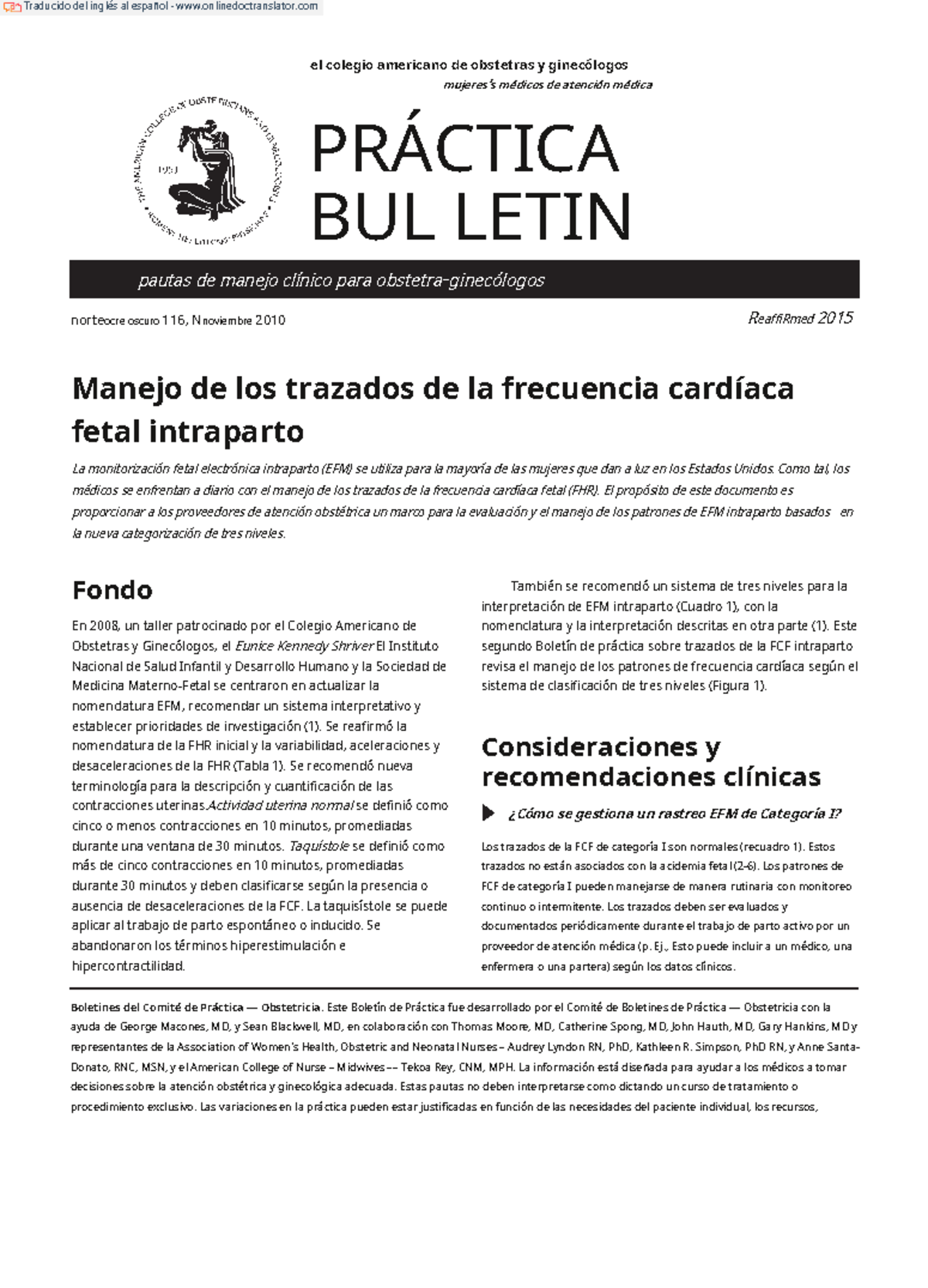 Guidelines for Intrapartum Fetal Heart Rate Monitoring - MFE ACOG - Studocu