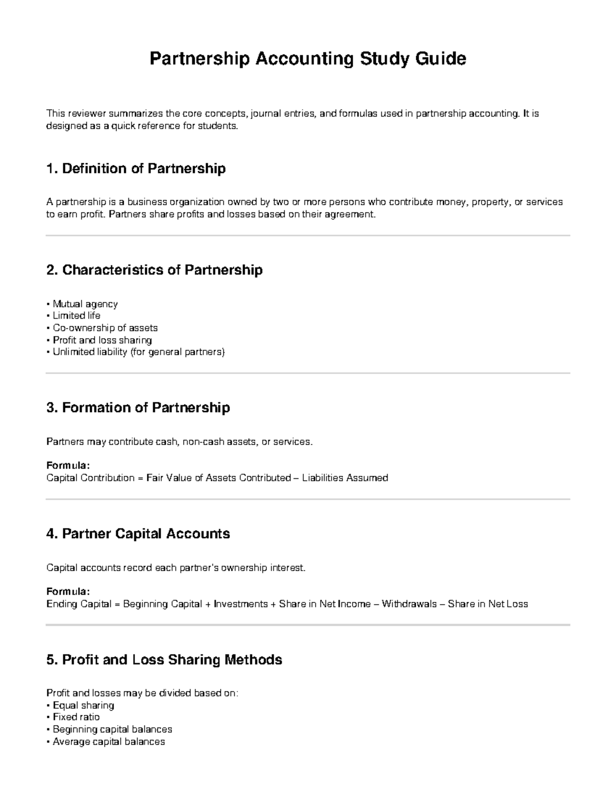 Partnership Accounting Study Guide: Key Concepts & Formulas - Studocu