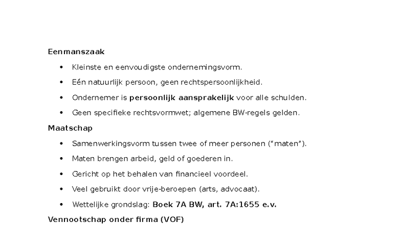 Rechtsvormen in Nederland: Les 1 - Voorbereiding Week 1 - Studeersnel