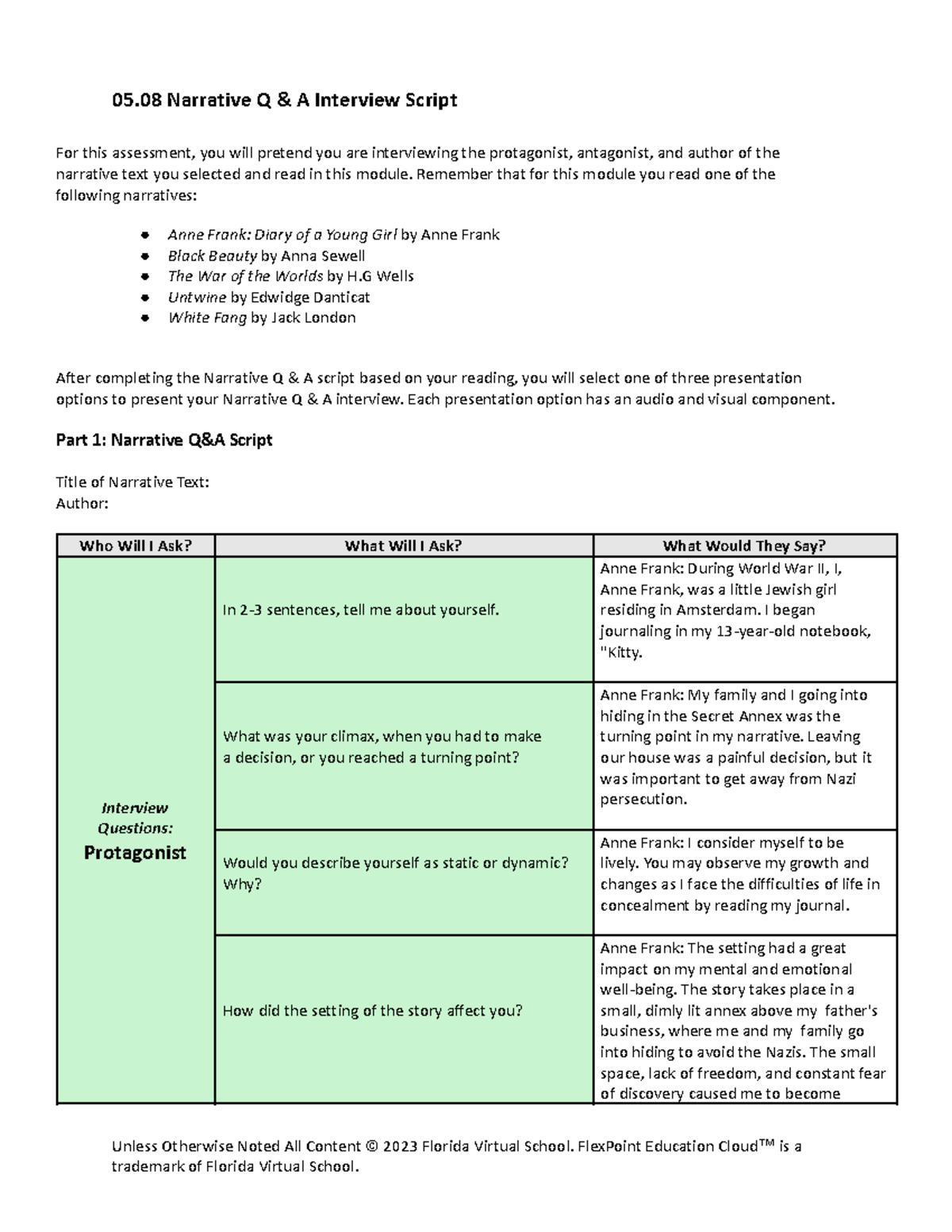 05 Narrative Q&A Interview Script Assignment for Literature Course ...