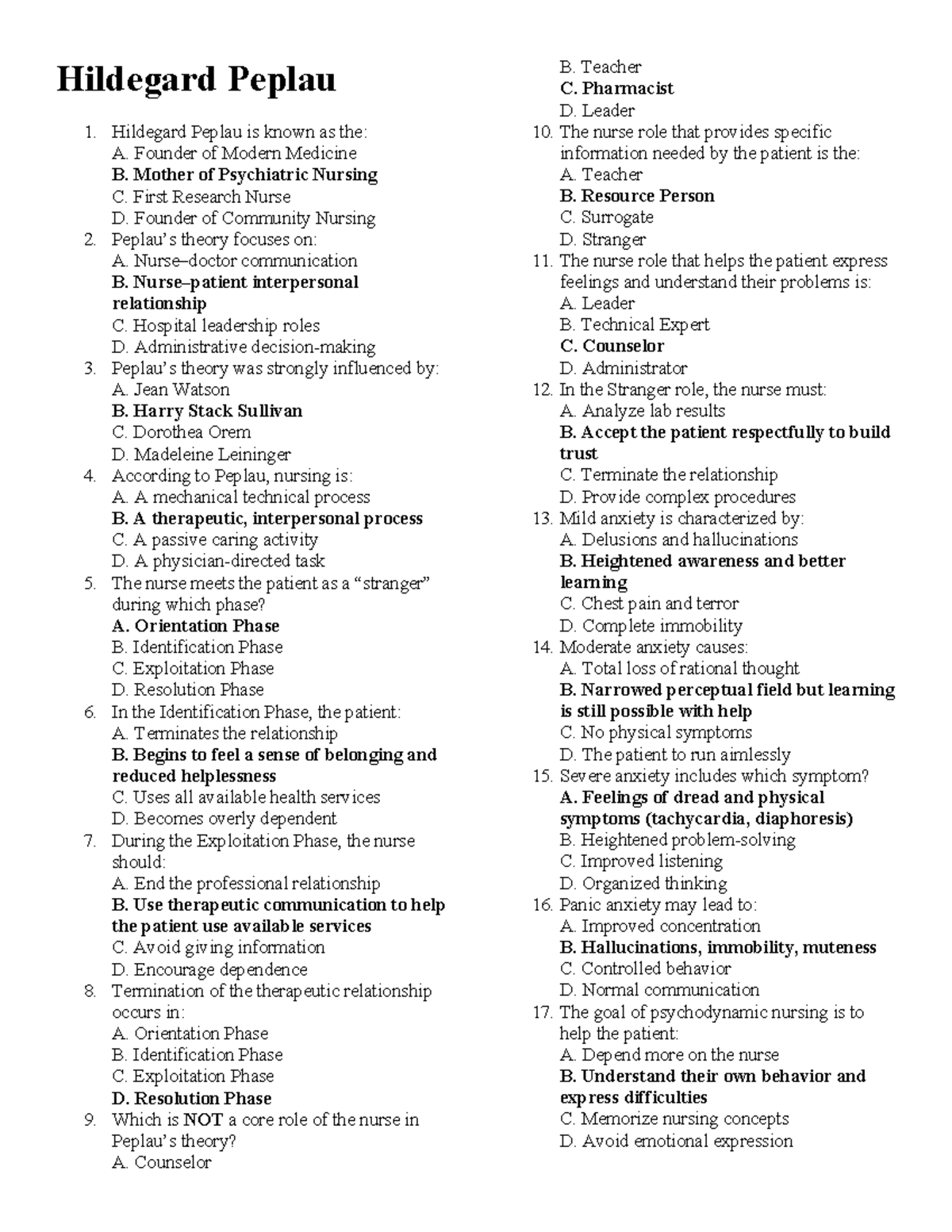 TFN Practice Quiz - Reviewer for Nursing Theories and Models - Studocu