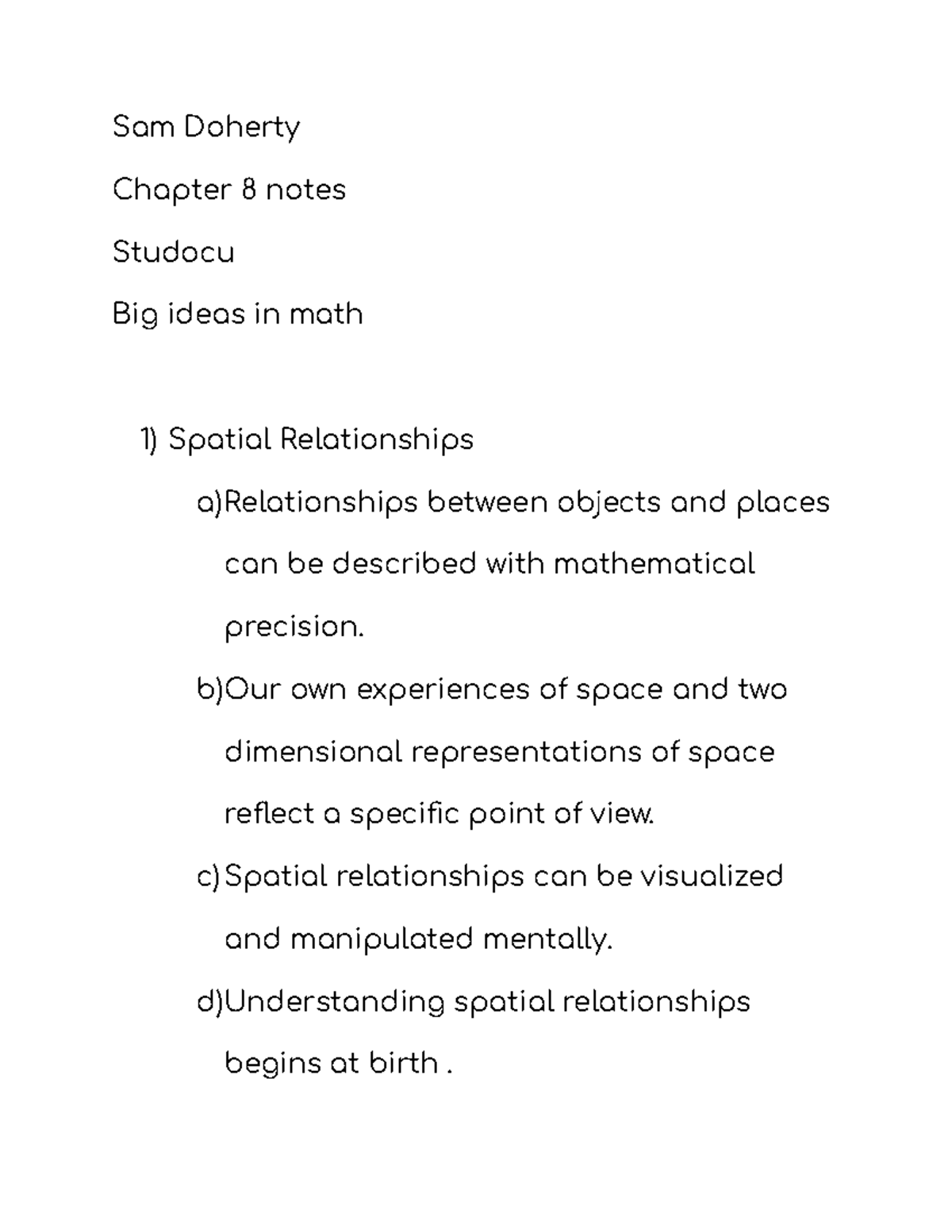 Math 101: Chapter 8 - Key Concepts of Spatial Relationships - Studocu