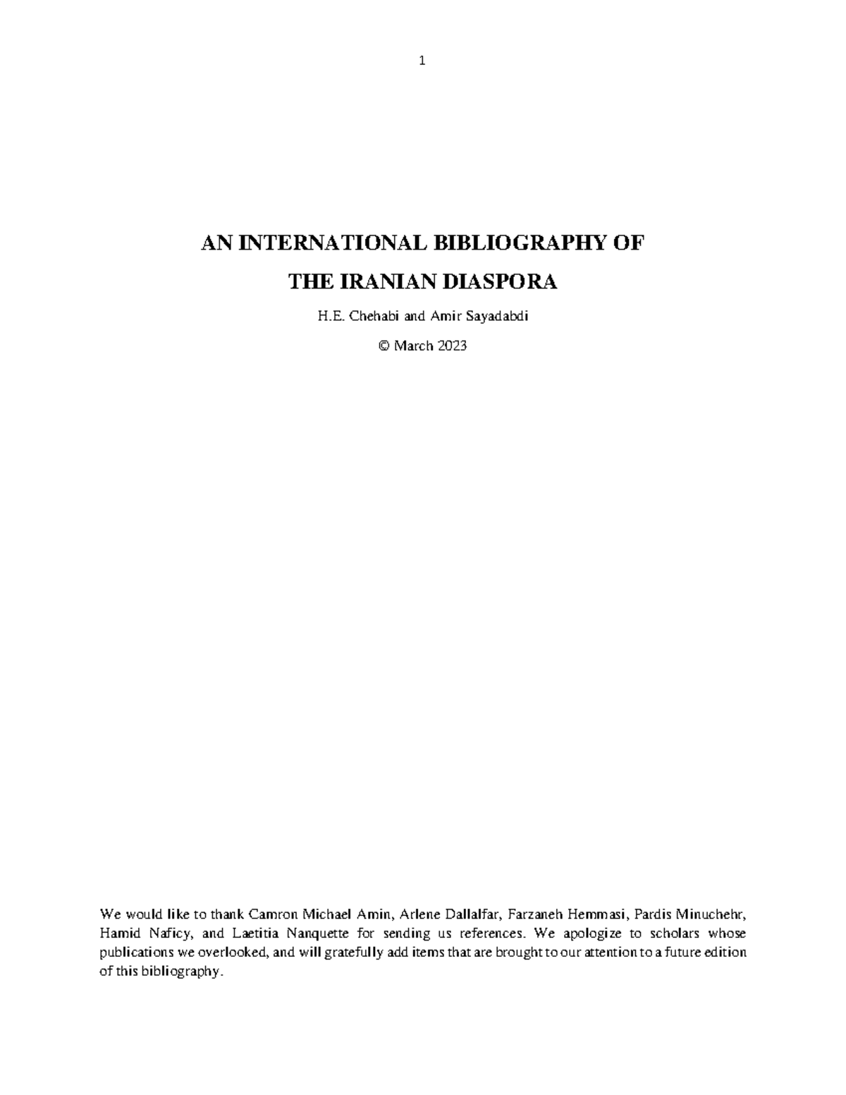 AN International Bibliography of the Iranian Diaspora (2023) - Studocu