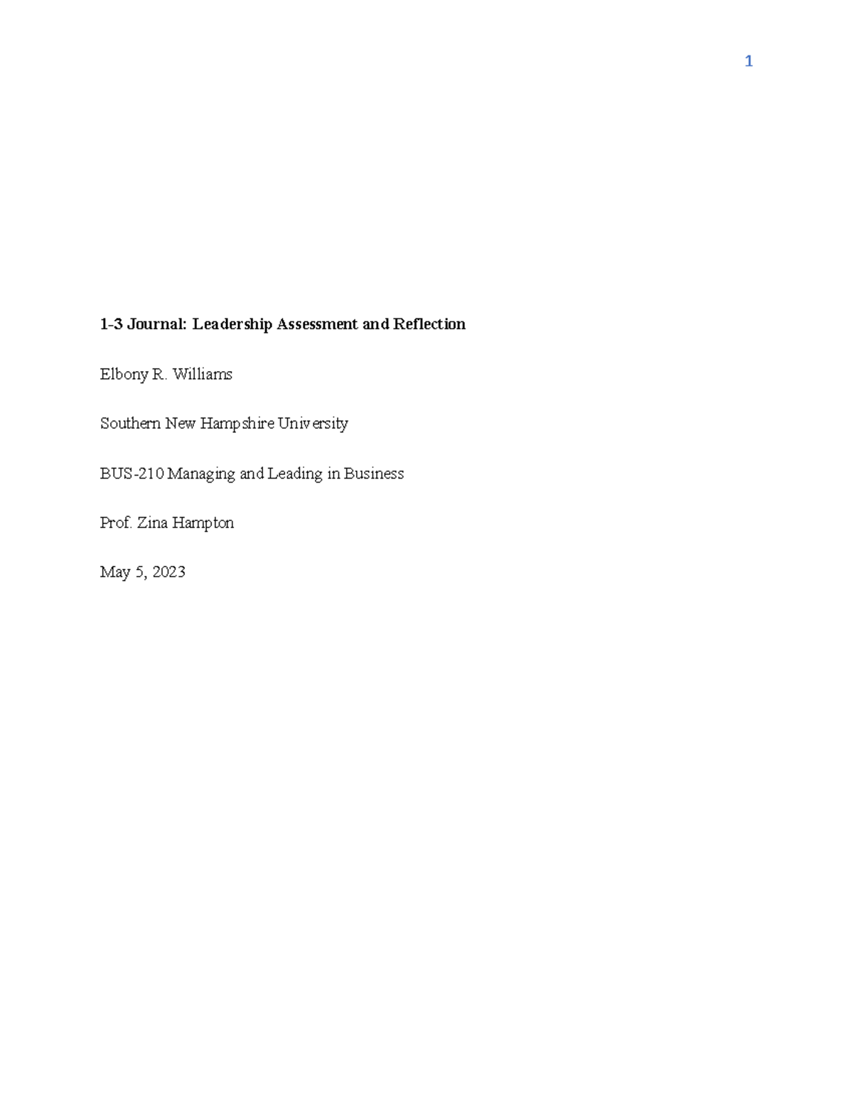 BUS-210 1-3 Journal: Leadership Assessment & Reflection Insights - Studocu
