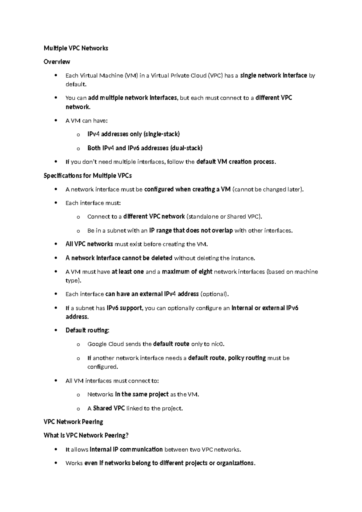 Multiple VPC Networks Overview: Key Features and Peering Insights - Studocu