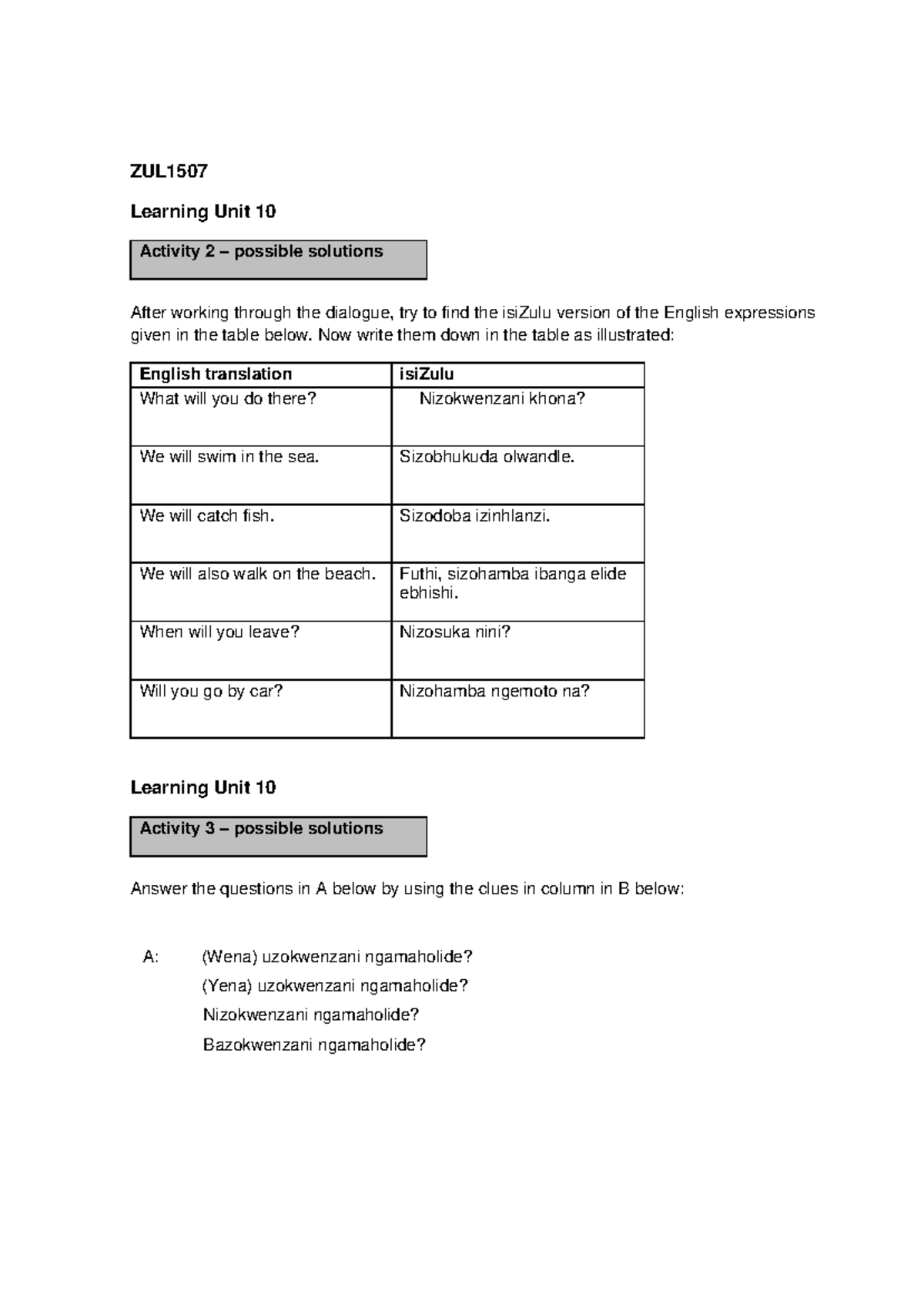 ZUL1507 Learning Unit 10 Activities and Solutions - ZUL Learning Unit 10 Activity 2 – possible ...