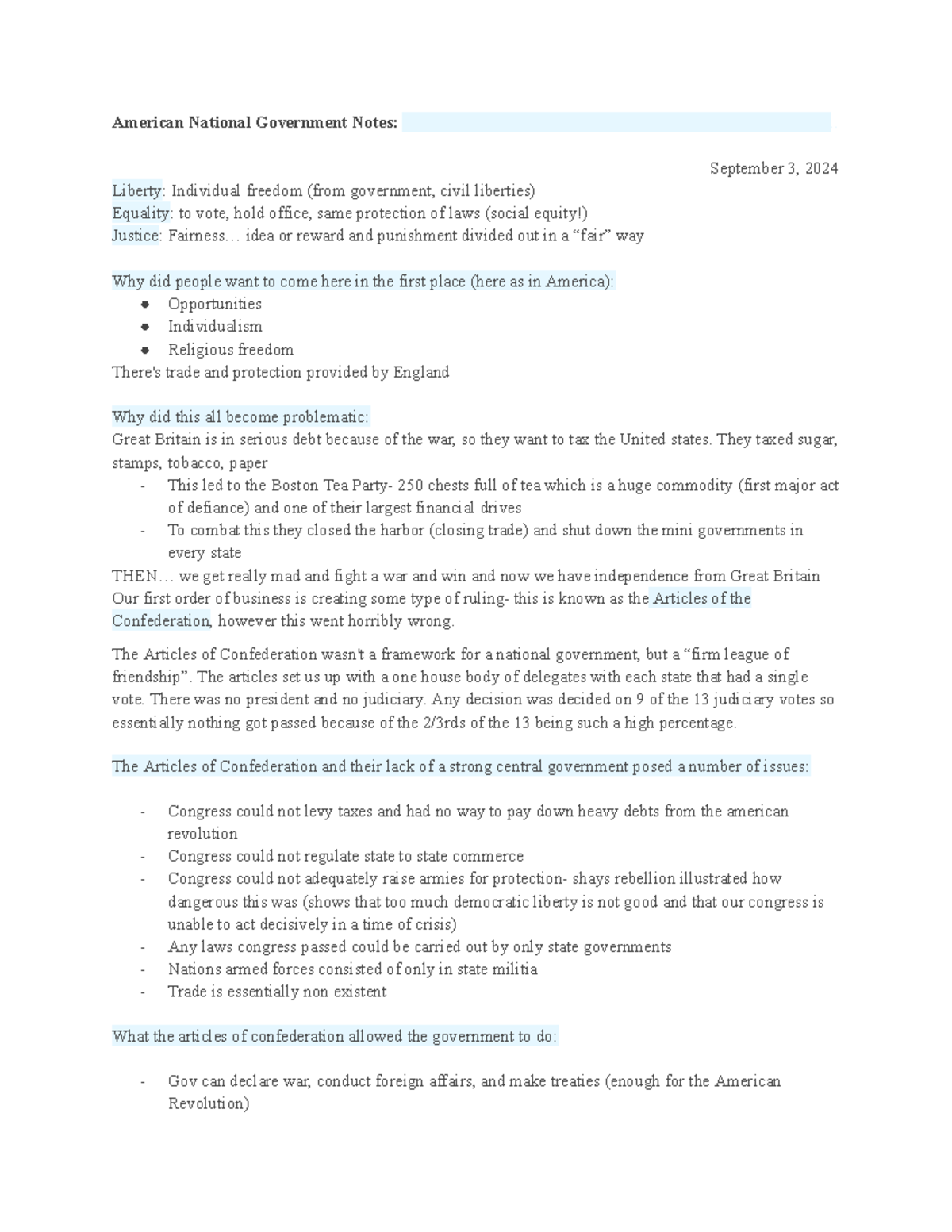 ANG: American National Government Notes on Founding Principles and ...