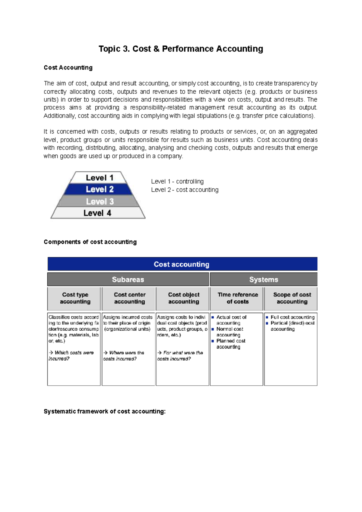 Topic 3: Cost Performance in Management Accounting (Intro) - Studocu