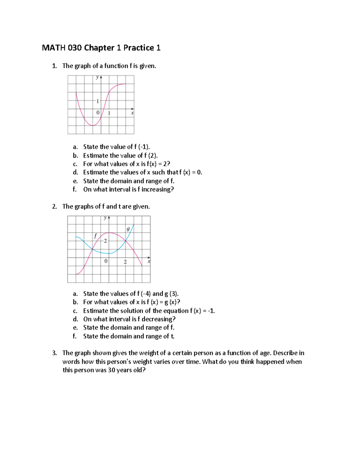 MATH 030 Chapter 1 Practice 1 - MATH 030 Chapter 1 Practice 1 The graph ...