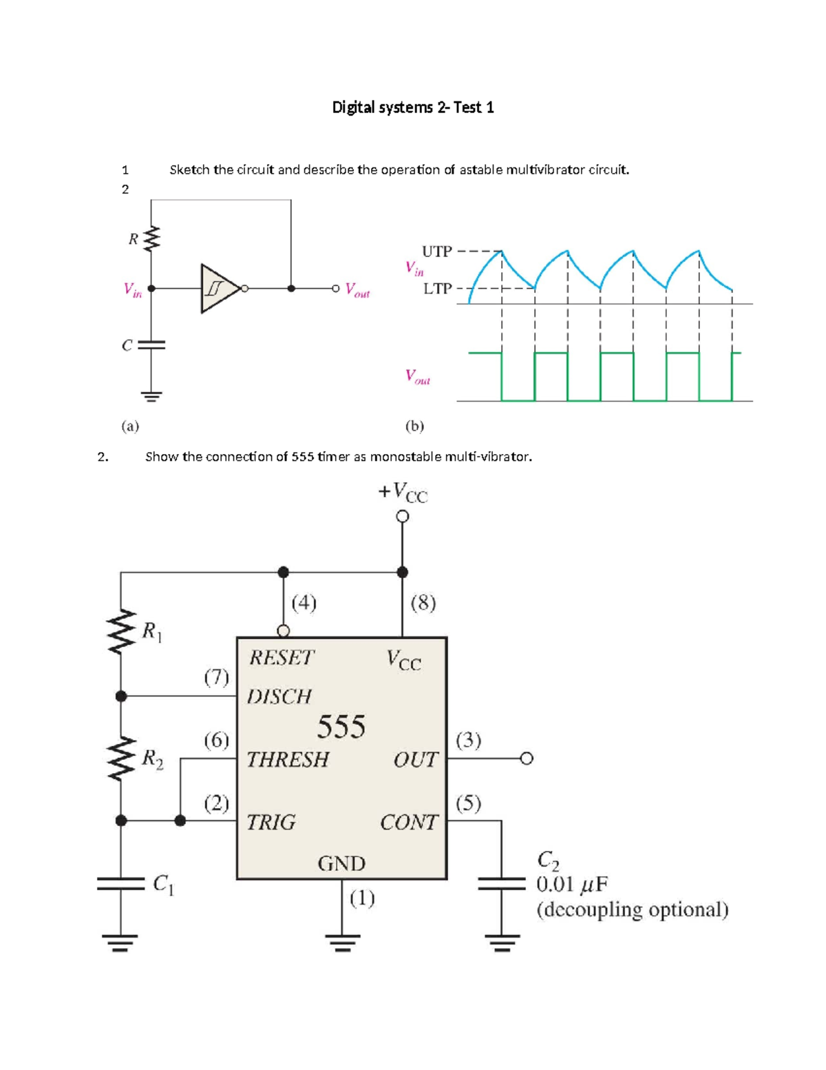 Digital Systems Test 1: Astable & Monostable Multivibrator Analysis ...