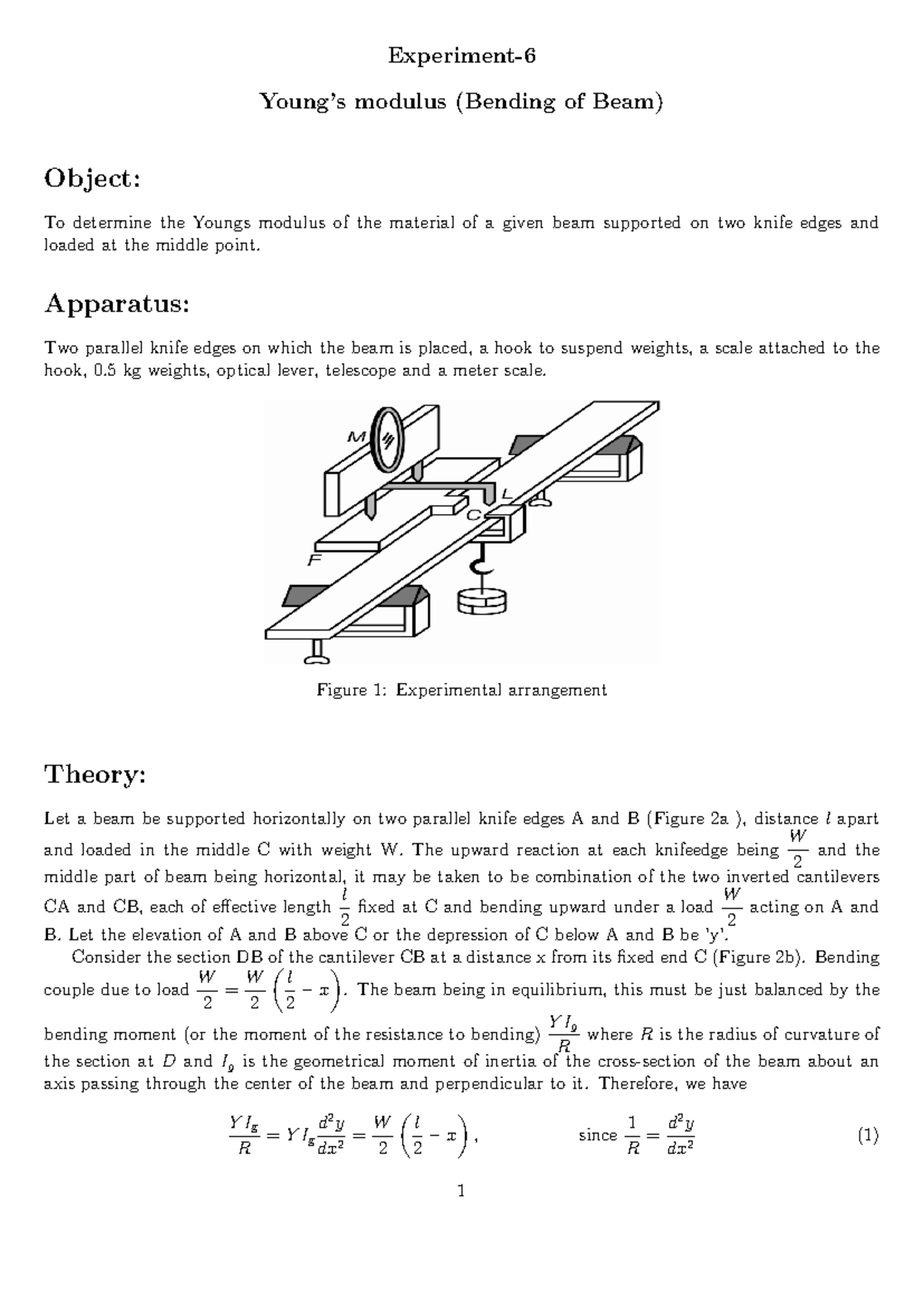 6. Bending of Beam Experiment - Understanding Young's Modulus - Studocu