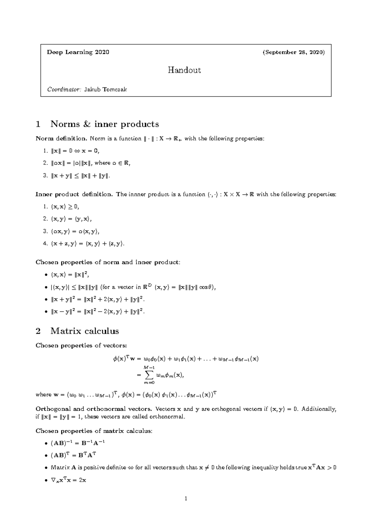 Deep Learning Handout (DL2020) - Norms, Inner Products & Matrix ...