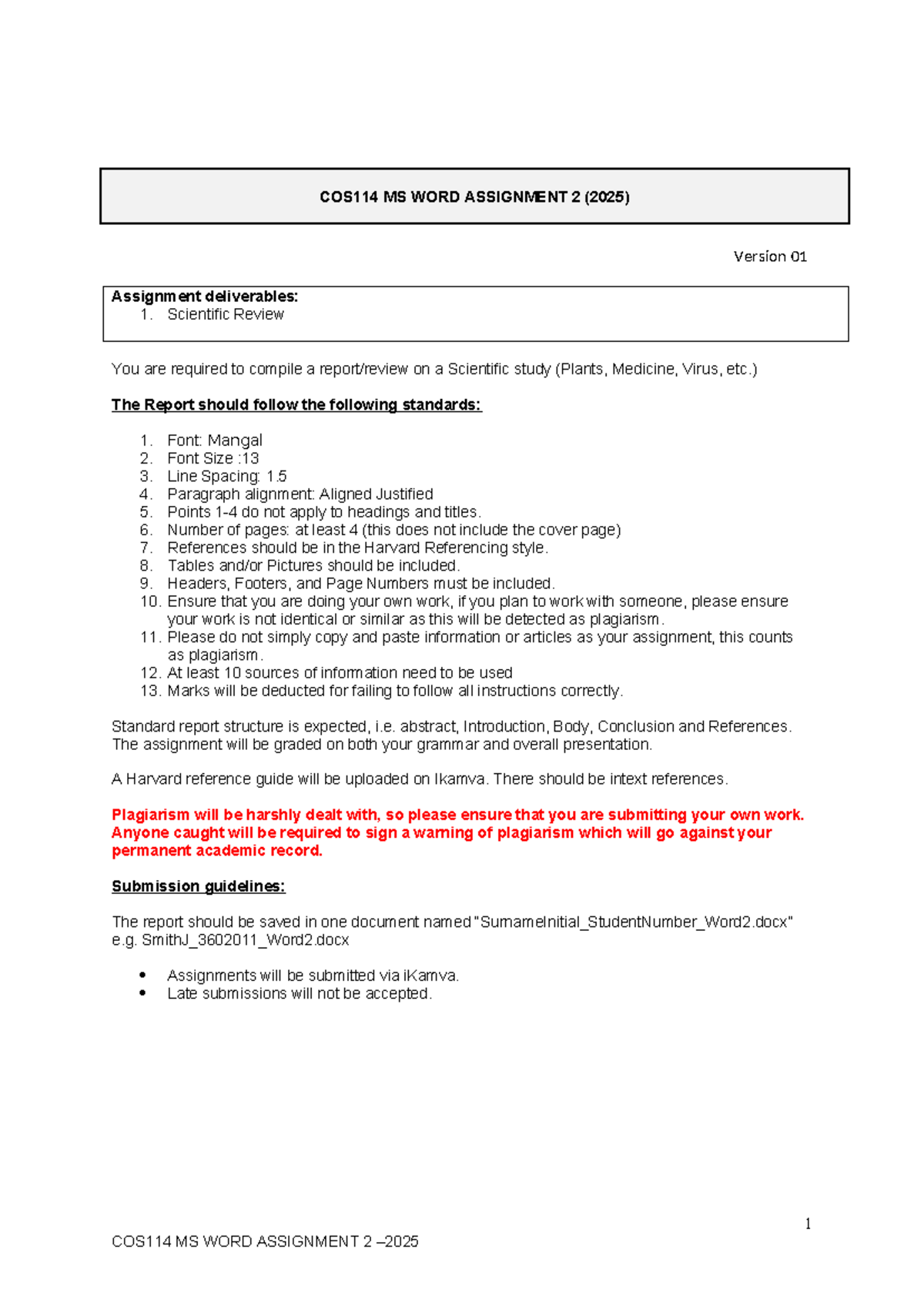 COS114 MS WORD ASSIGNMENT 2: Scientific Review Guidelines (2025) - Studocu