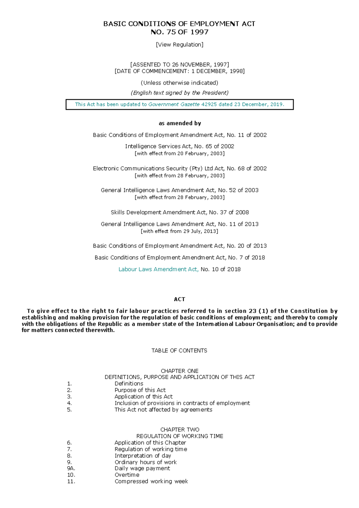 BCEA - BCEA - BASIC CONDITIONS OF EMPLOYMENT ACT NO. 75 OF [View ...