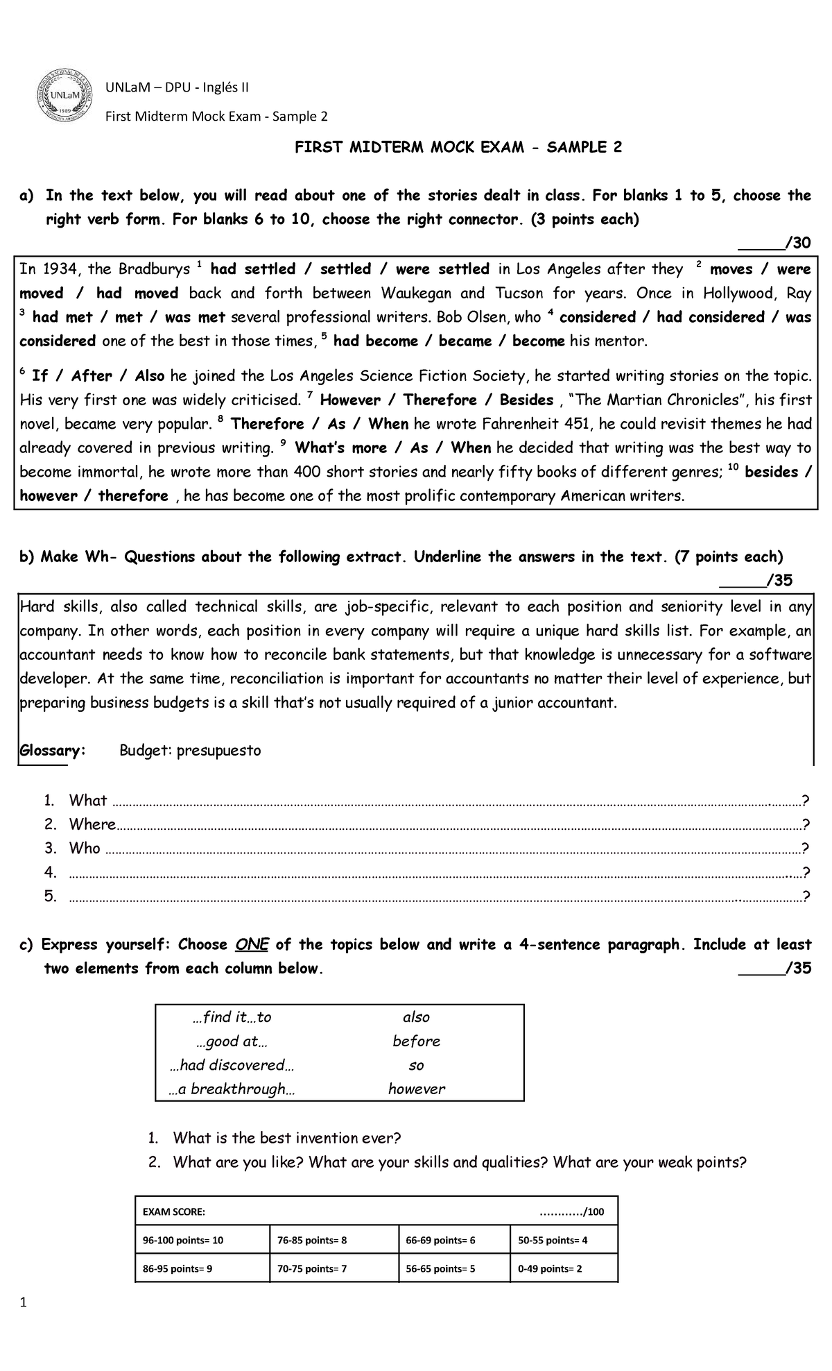 902 MOCK EXAM Modelo 2 + KEY Publicado EN MIEL - UNLaM – DPU - Inglés ...