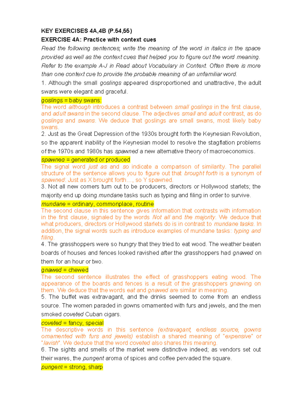 KEY Exercises 4A 4B - Key - KEY EXERCISES 4A,4B (P,55) EXERCISE 4A ...