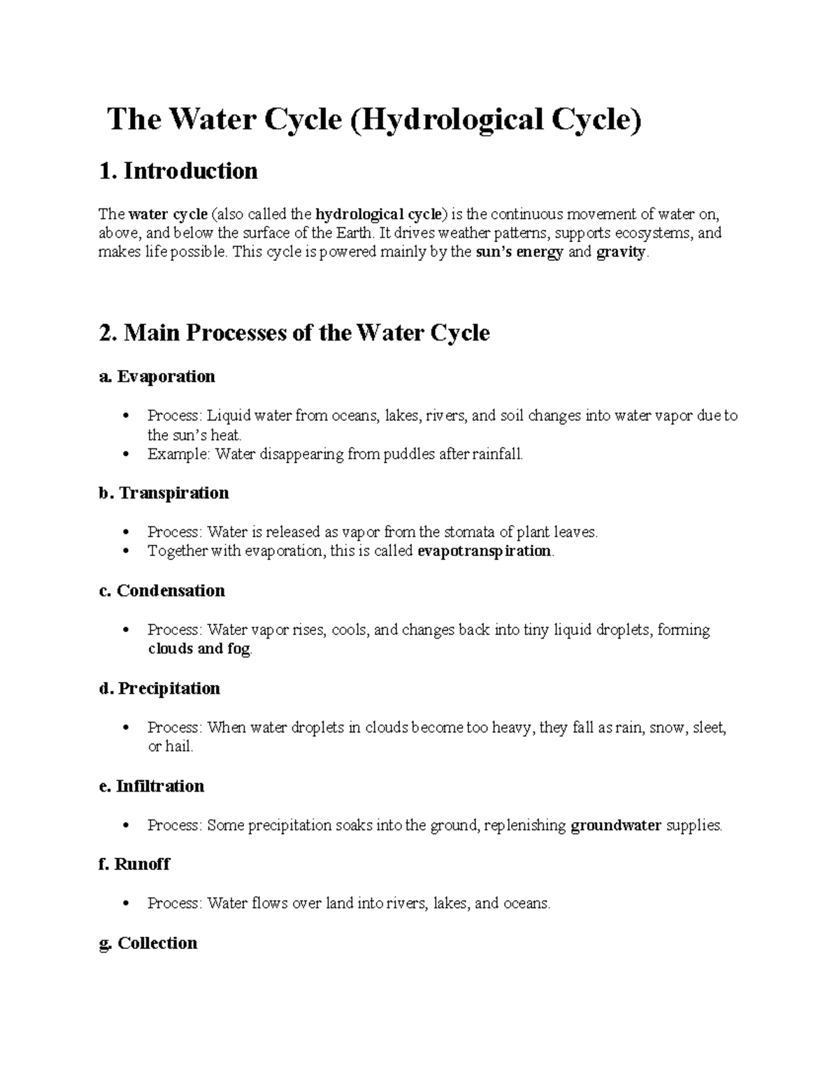 The Water Cycle (Hydrological Cycle) Overview and Processes - Studocu