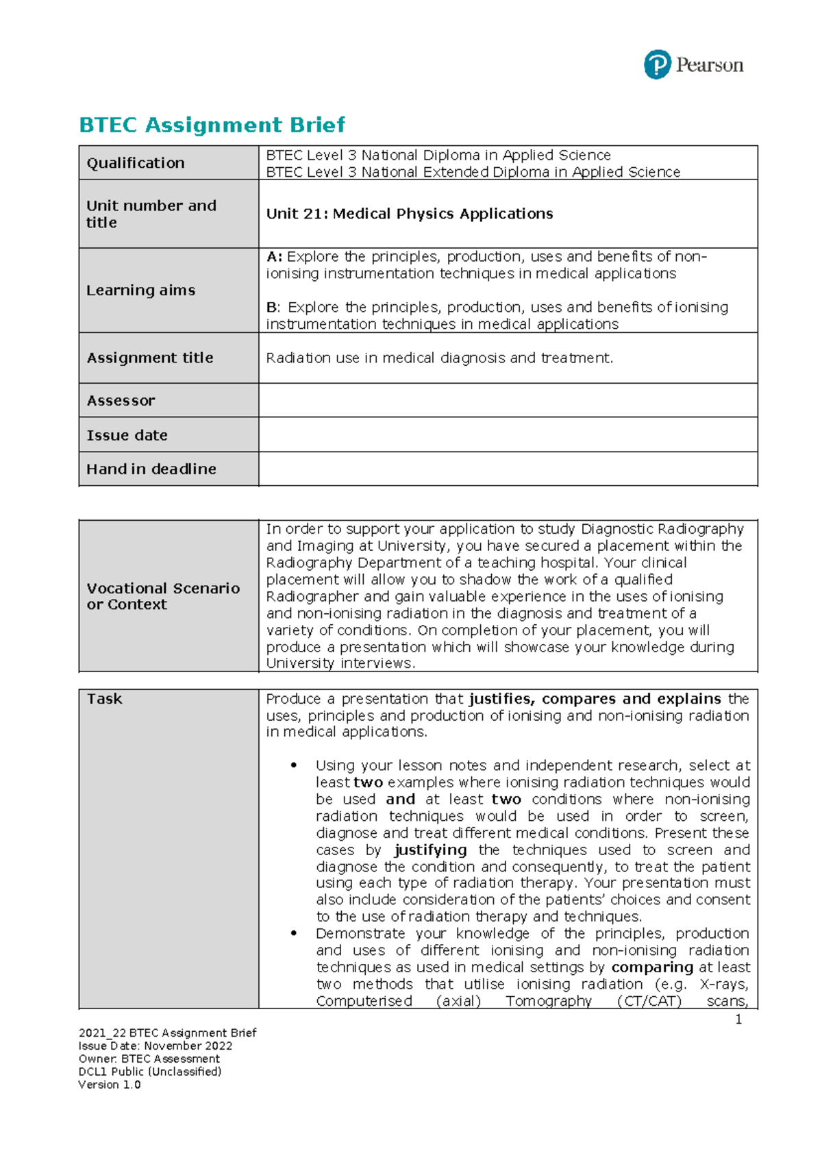 Unit 21 BTEC Assignment: Radiation Uses in Medical Diagnosis ...
