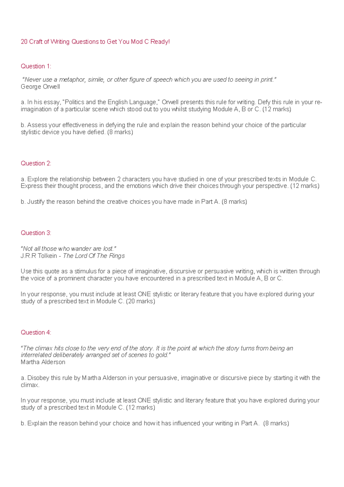 Module C Writing Craft Prompts: Engaging Techniques for Success - Studocu