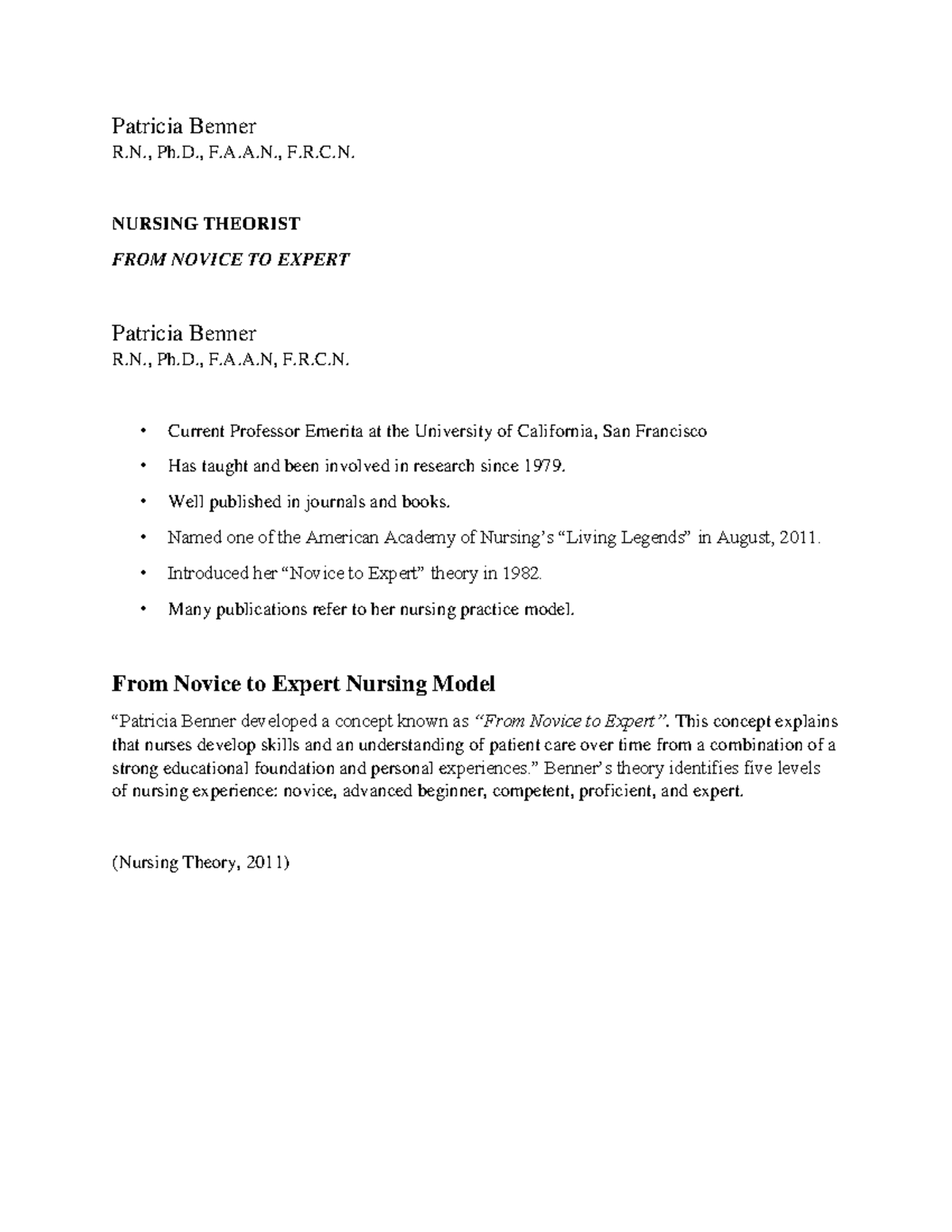 Benner's Novice to Expert Nursing Theory - TFN Overview and Analysis ...
