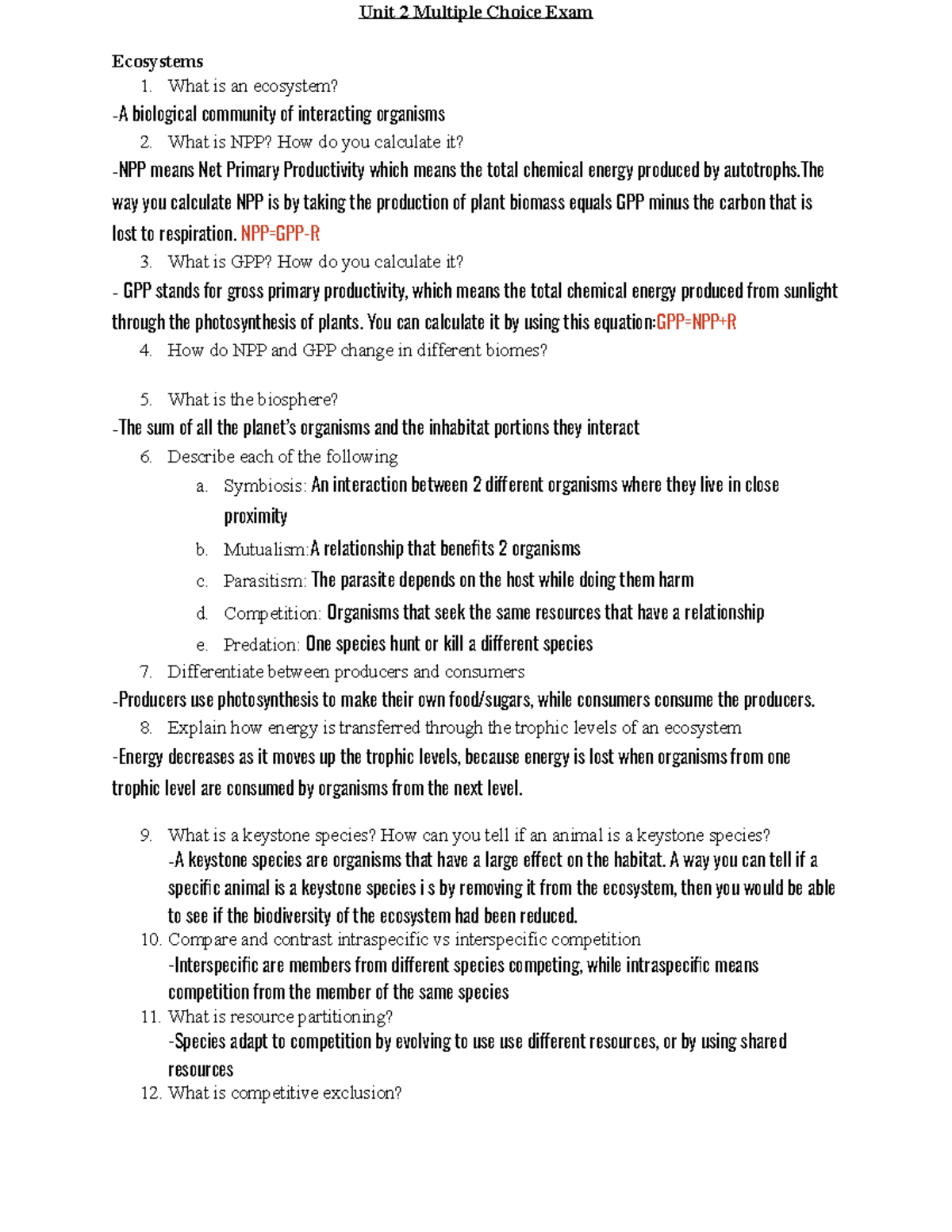 UNIT 2 Study Guide - APES - Unit 2 Multiple Choice Exam Ecosystems 1 ...
