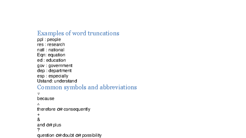 Examples of Word Truncations - Section 4 - Studocu