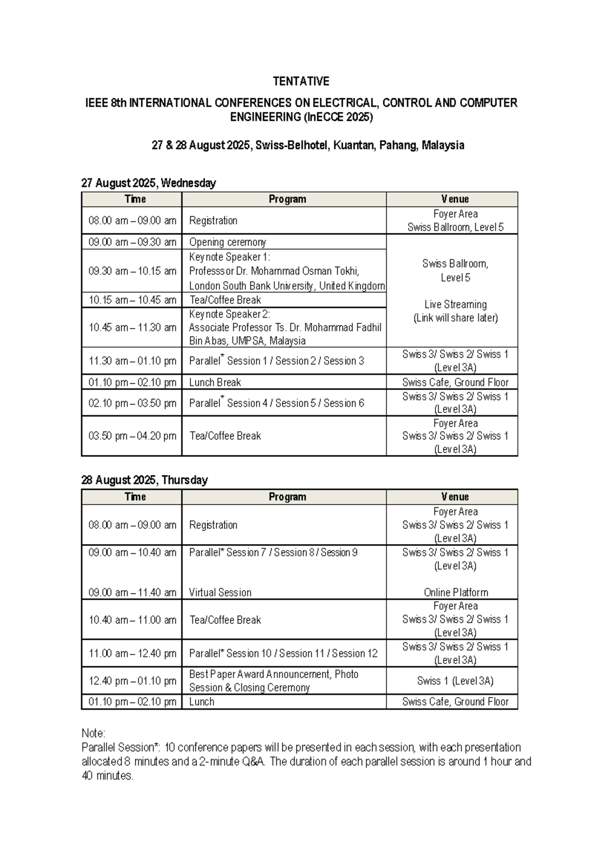 Tentative Program for InECCE 2025 Conference in Malaysia - Studocu