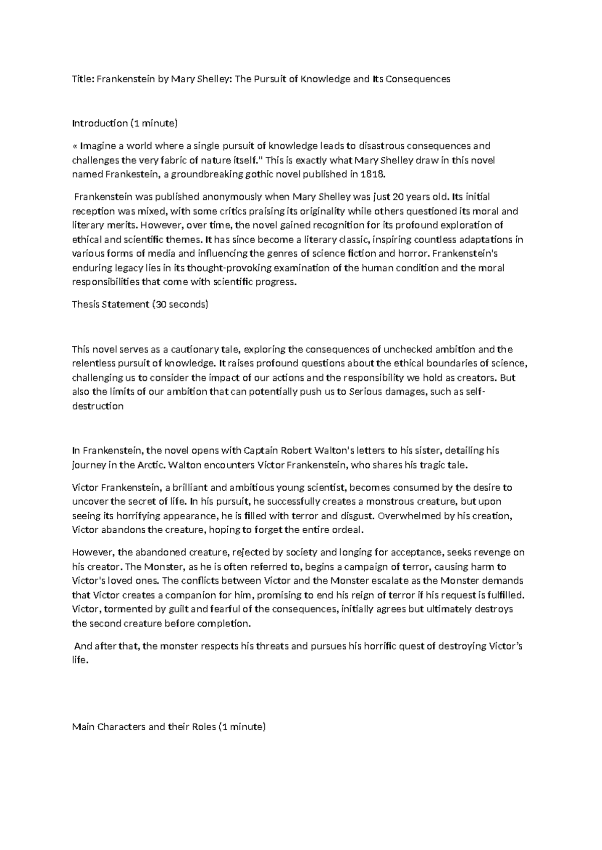 Frankenstein (ENG 101): Exploring Knowledge, Ambition, and Consequences ...