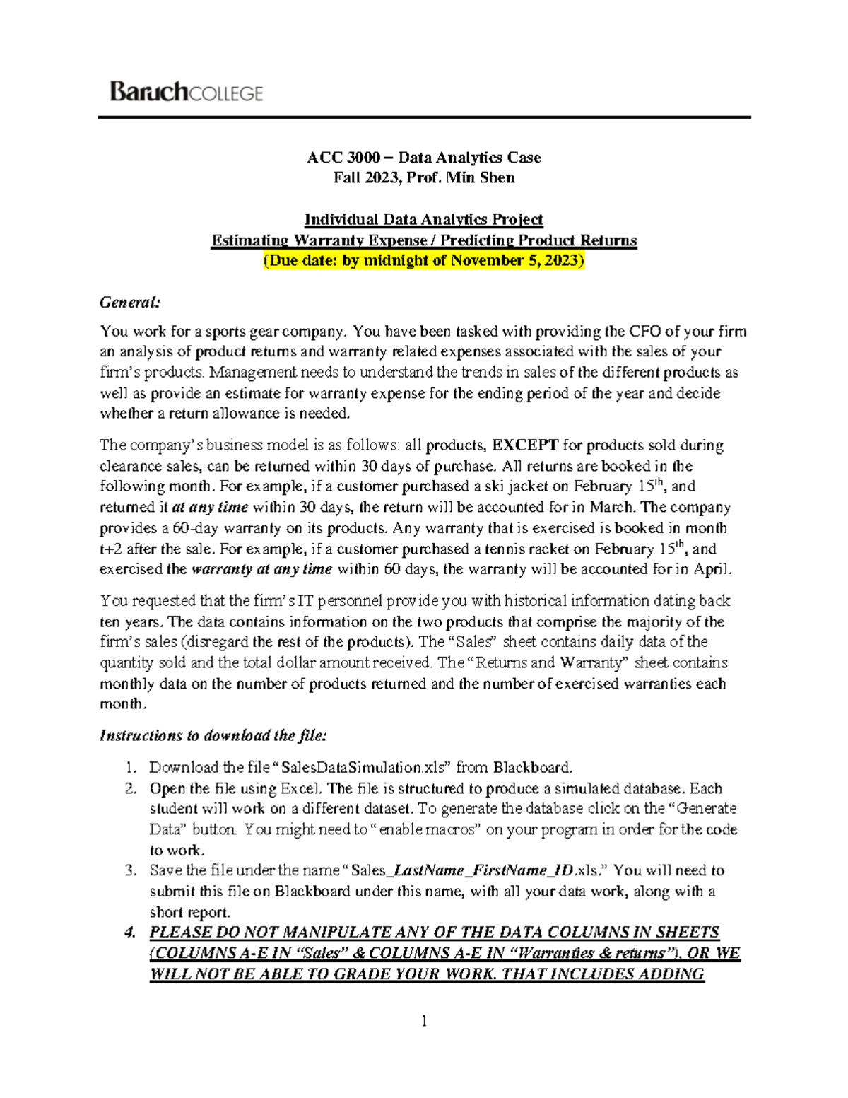 ACC 3000 - Data Analytics Case: Analyzing Warranty & Return Trends ...