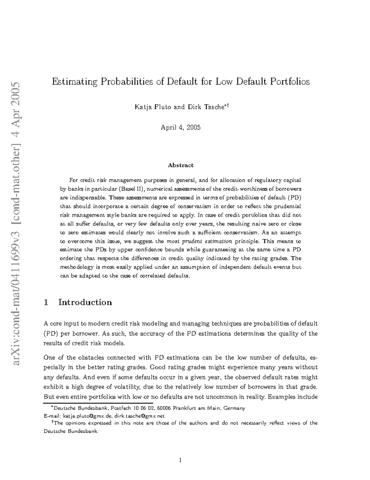 Estimating Probabilities of Default for Low Default Portfolios (Cond ...
