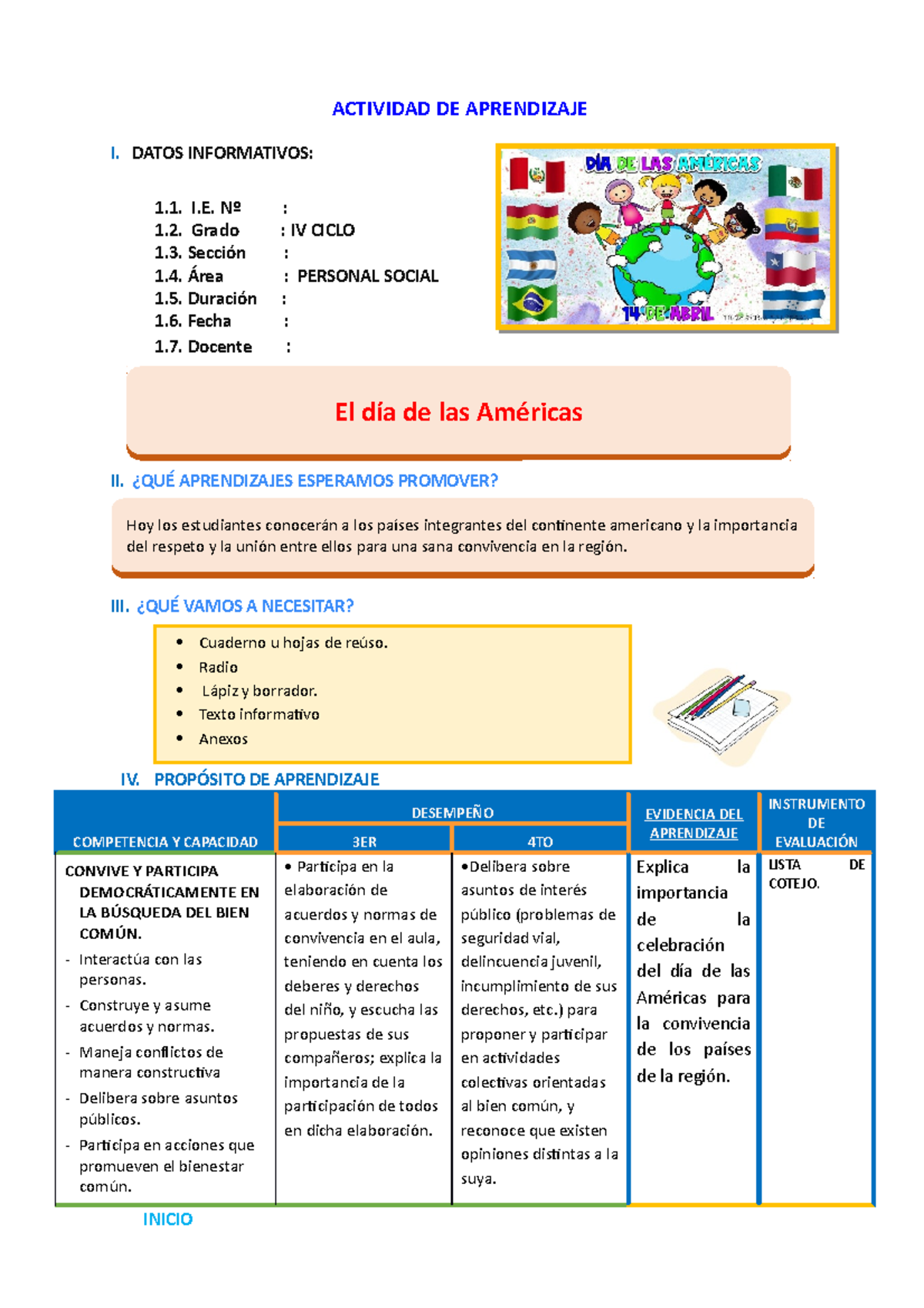 D3 A3 Sesion PS. El día de las Américas - ACTIVIDAD DE APRENDIZAJE I ...