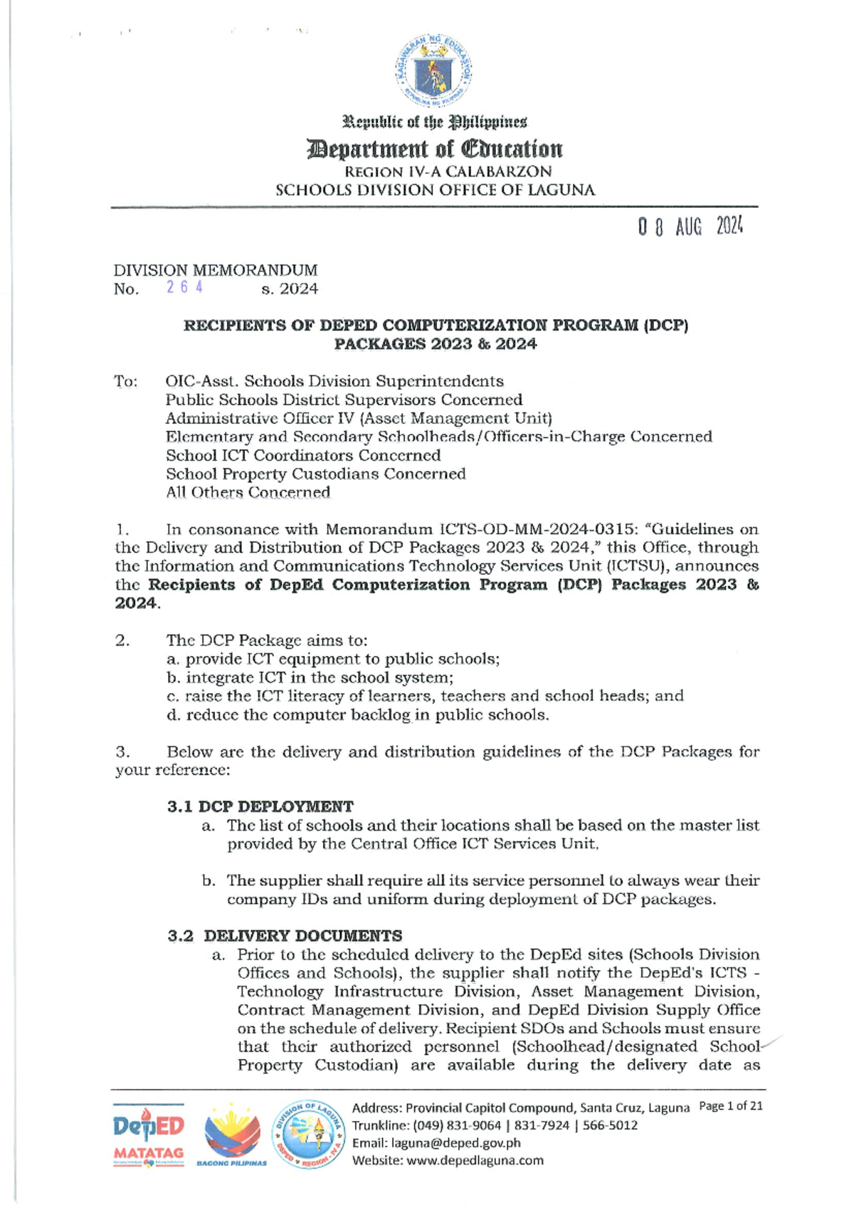 DM264s2024 Recipients of DepEd Computerization Program Packages 2023 ...