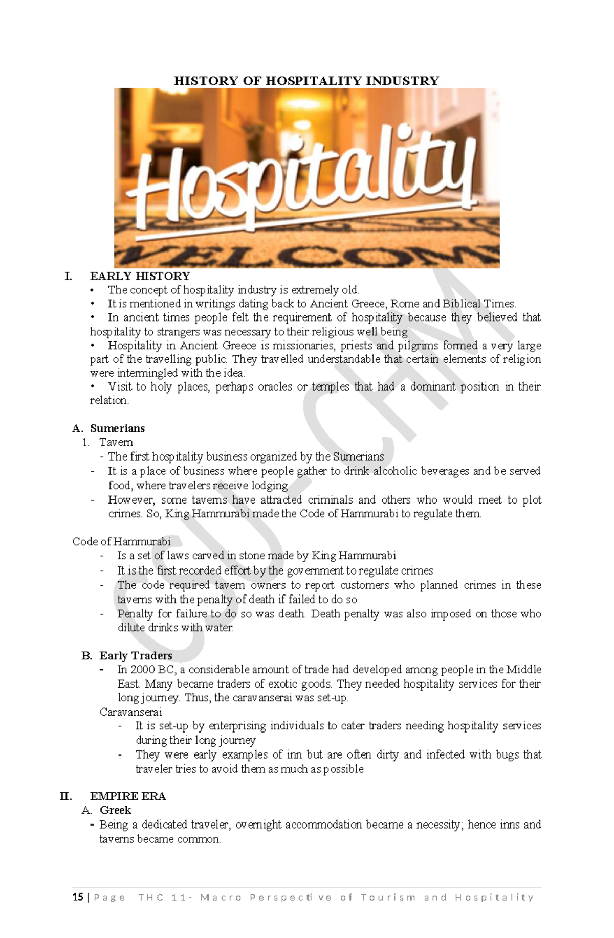 HISTORY OF HOSPITALITY INDUSTRY I: ANCIENT TO MODERN DEVELOPMENTS - Studocu