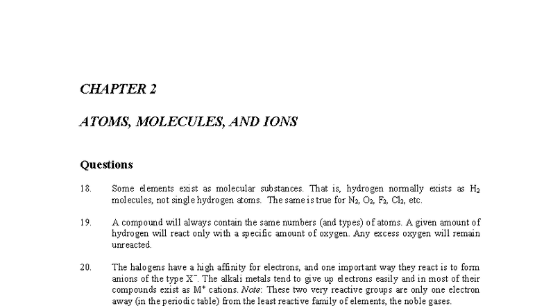 CHAPTER 2 ATOMS, MOLECULES, AND IONS Solutions - Zumdahl Chemistry 10th ...