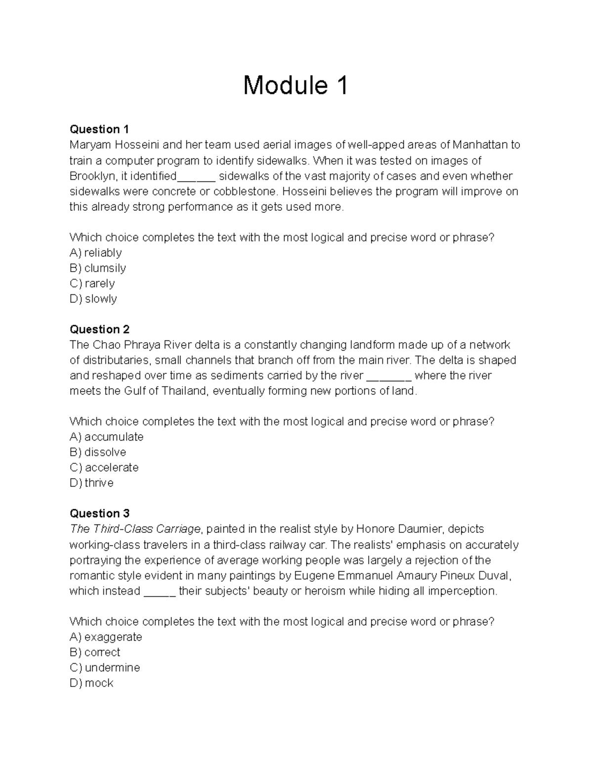 Practice Test 11 - SAT: Comprehensive Questions and Answers - Studocu