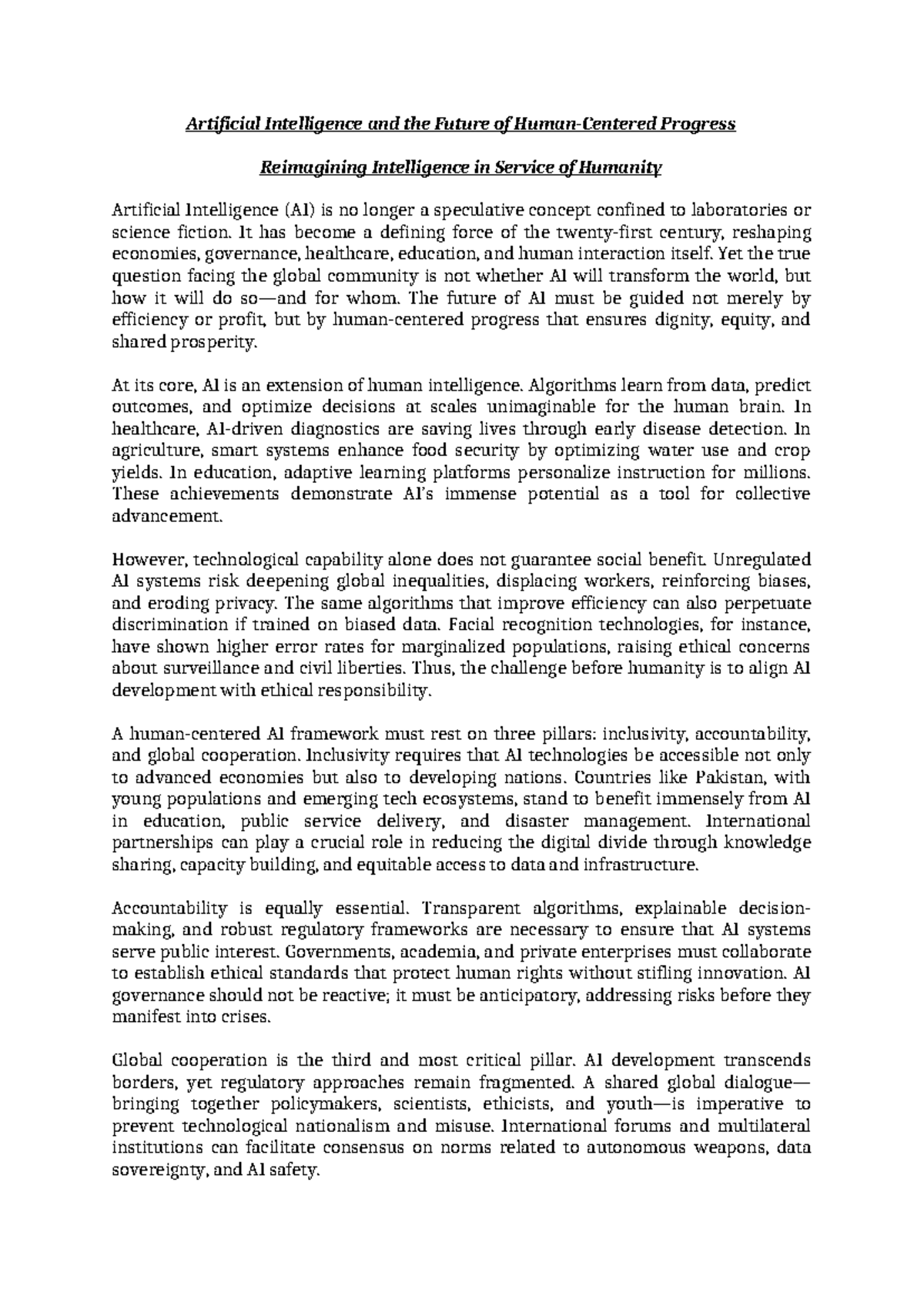 Reimagining AI for Humanity: Ethical Progress and Global Cooperation ...