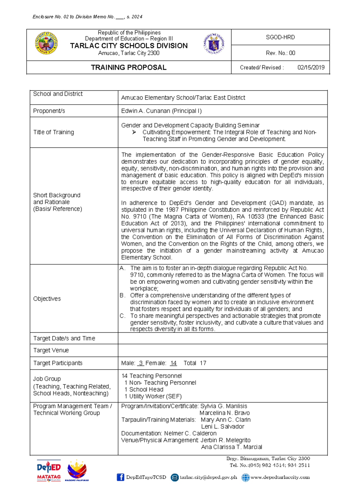 GAD Training Proposal 2024: Gender and Development Capacity Building ...