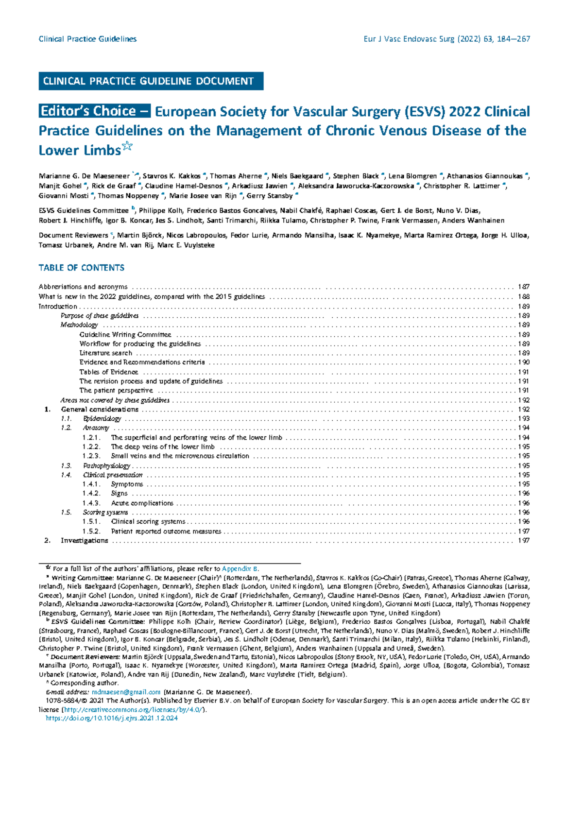 ESVS 2022 Clinical Practice Guidelines on Chronic Venous Disease ...