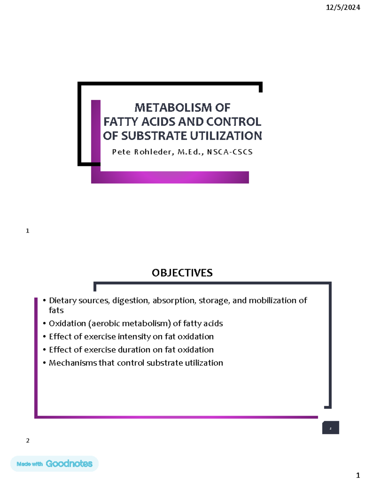 Metabolism of Fatty Acids & Substrate Utilization in Exercise (NSCA ...