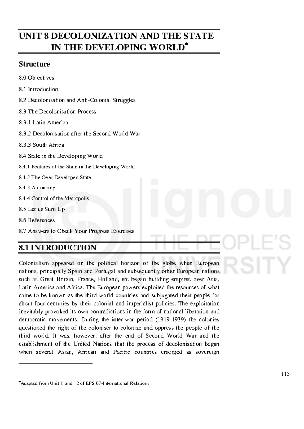 Decolonization and the State in the Developing World: Unit 8 Overview ...