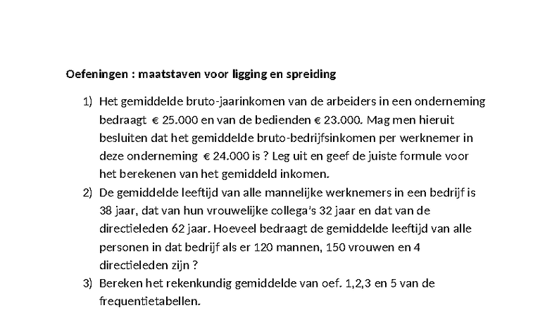 Oefeningen centrummaten - Oefeningen : maatstaven voor ligging en ...