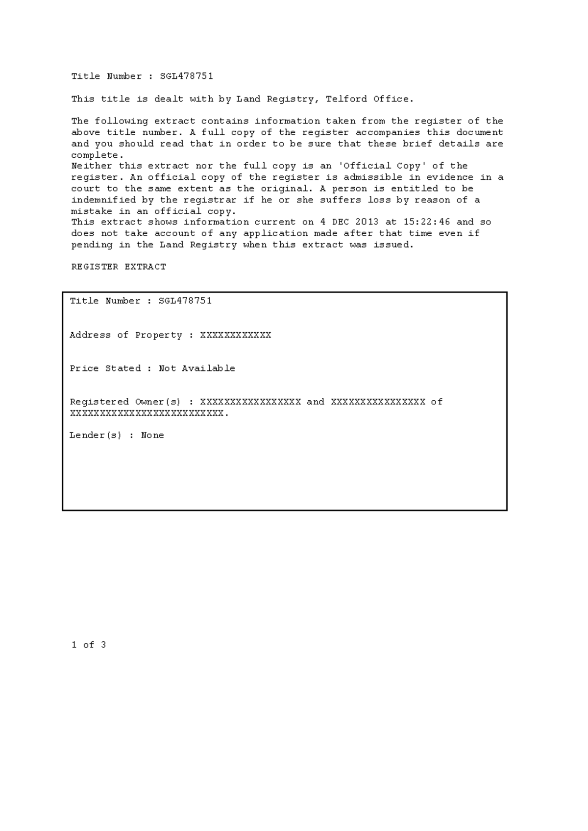 Land Registry Extract for Title Number SGL478751 - Studocu