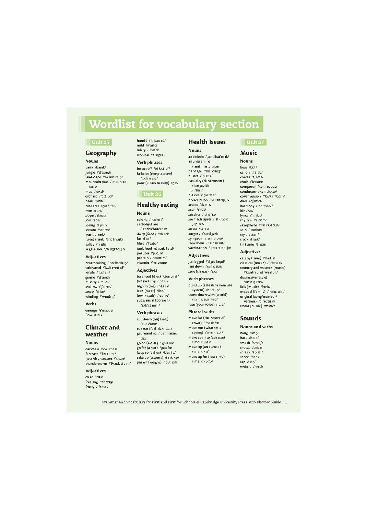 Grammar and Vocabulary Wordlist for First and First for Schools - Studocu