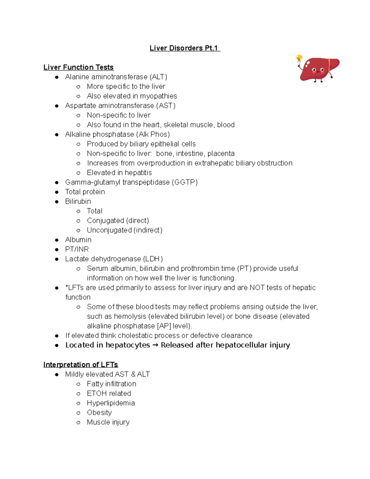 Liver Disorders Pt. 1 - Liver Function Tests Alanine aminotransferase ...