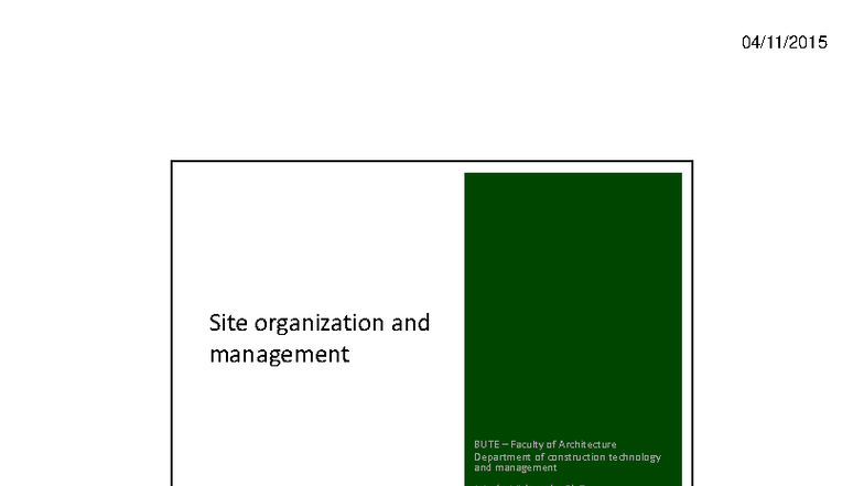Site Organization and Management Basics - BUTE Construction Tech - Studocu