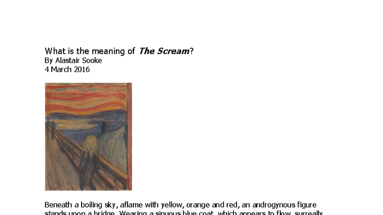 Exploring Edvard Munch's The Scream: Existential Themes in Art - Studocu