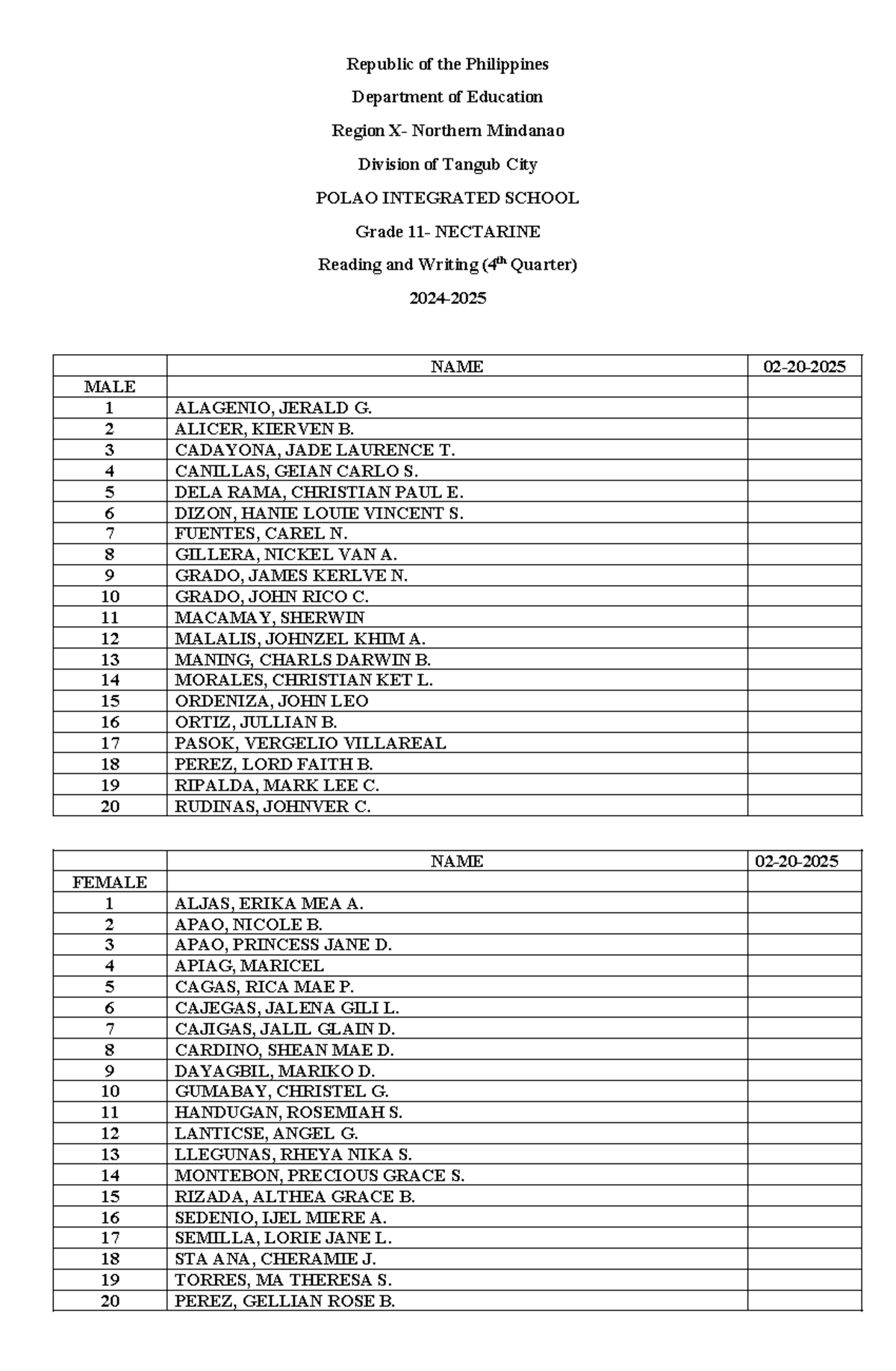 Attendance - dddddd - Republic of the Philippines Department of ...