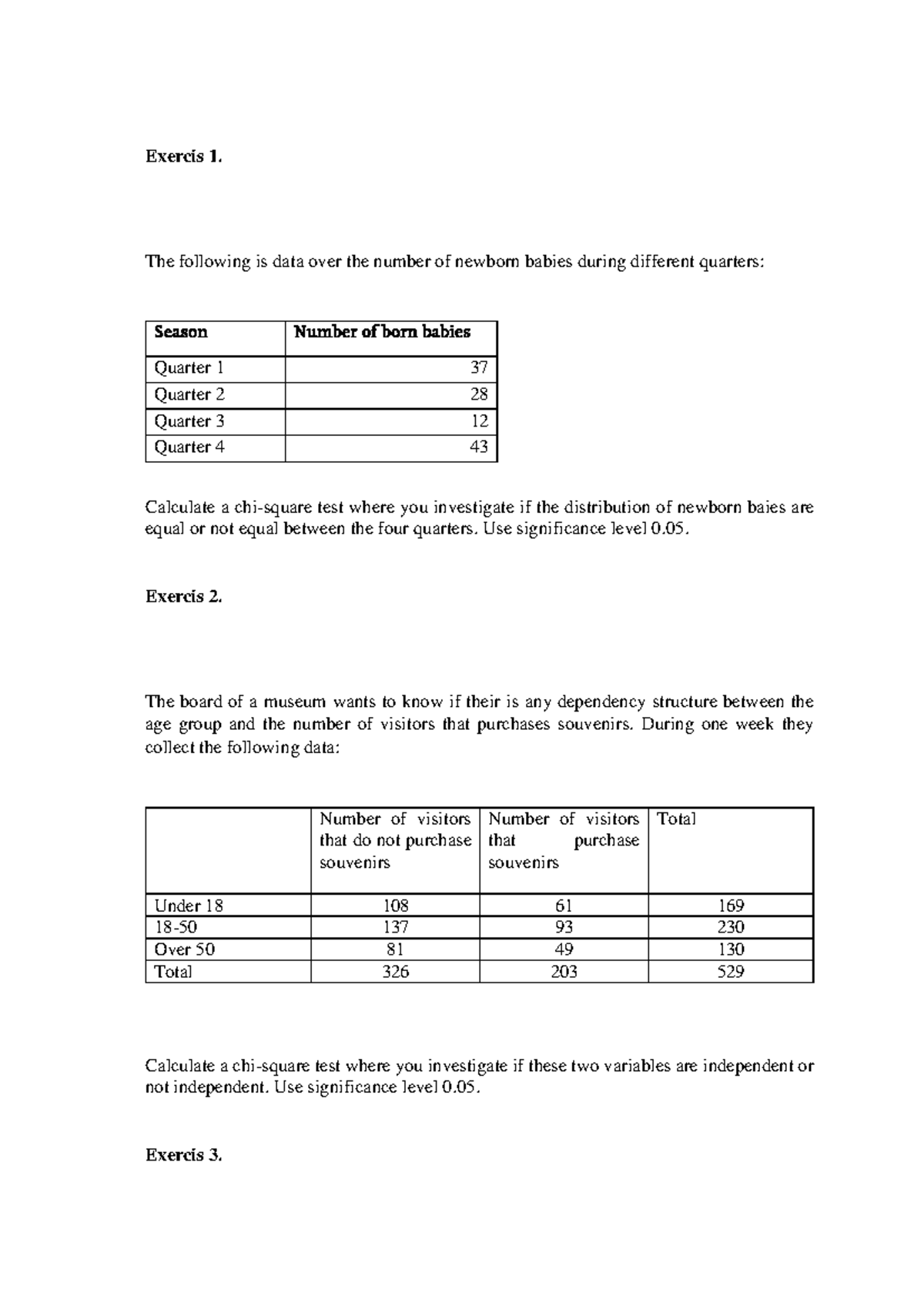 Statistical Analysis Exercises: Chi-Square & Correlation Tests (Course ...