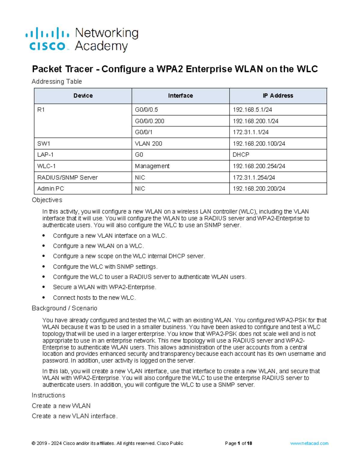 13.3.12 Packet Tracer - Configuring WPA2-Enterprise WLAN on WLC - Studocu