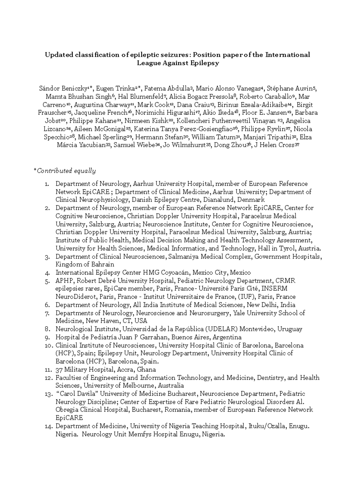 Updated Classification of Epileptic Seizures: ILAE Position Paper 2023 ...